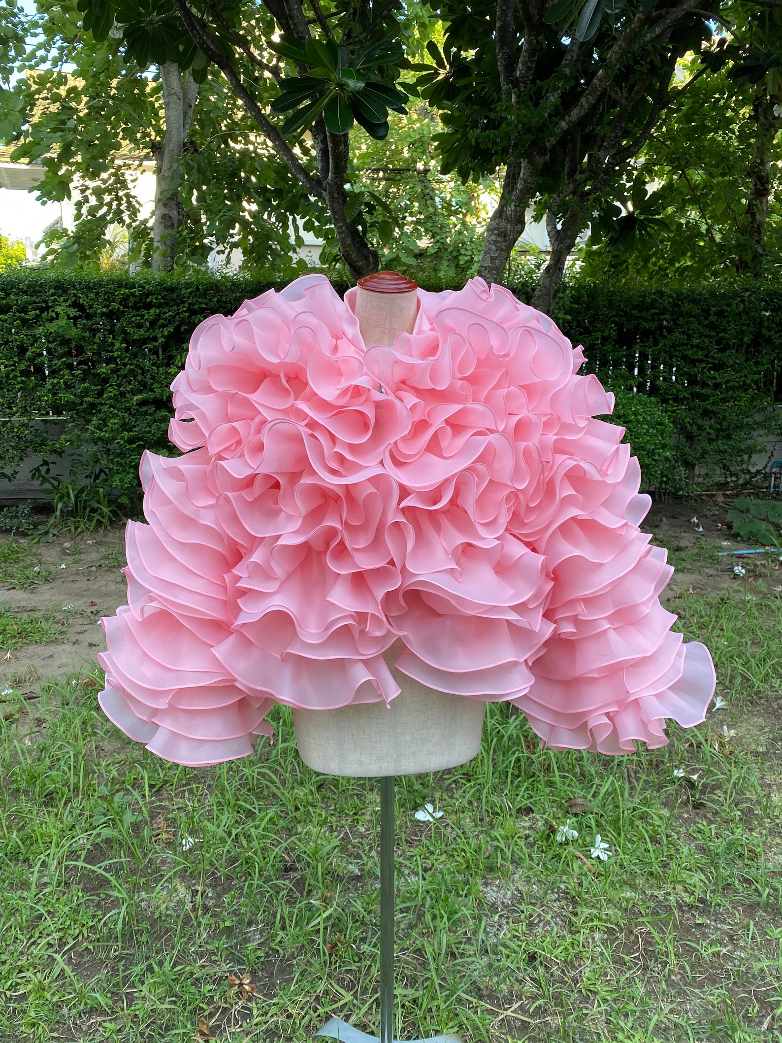 Celeste Coral Pink Cropped Ruffles Jacket for Women, Coat Dress for ...