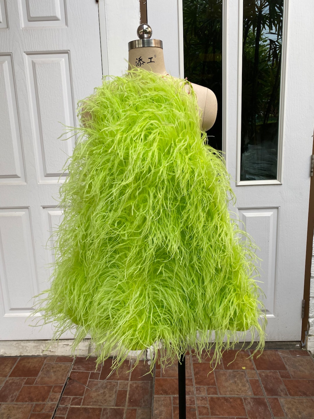 Ananda Neon Green Feathers Halter Mini Dress,unique Wedding Dress ...