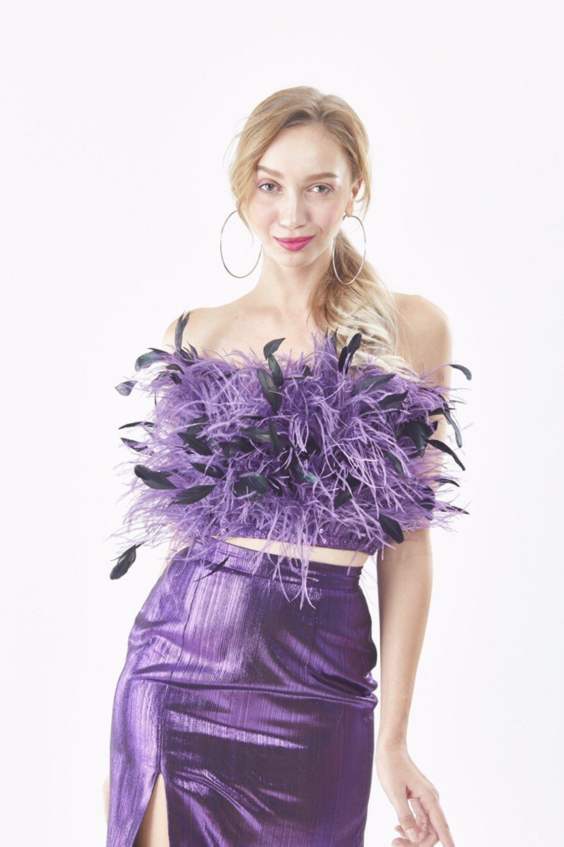 SGinstar Ray Purple Ostrich feather Top | Etsy