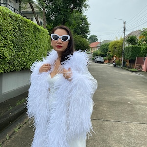 Eda White Boas Feathers Satin Kimono Dress,ball Gown Wedding Dress ...