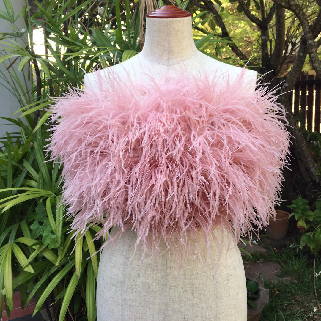 Gina Nude Pink Feather Top,ostrich Feathers Top,feather Cocktail Top ...