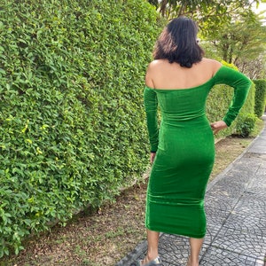 Amena Emerald Green Velvet off the Shoulder Midi Dress,christmas Outfit ...
