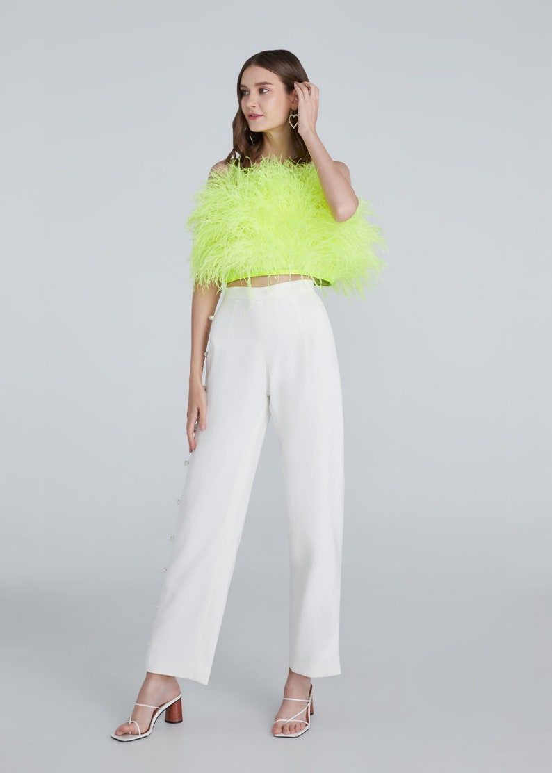 Gina Neon Green Feathers Top, Cocktail Dress for Women,graduation Gift ...