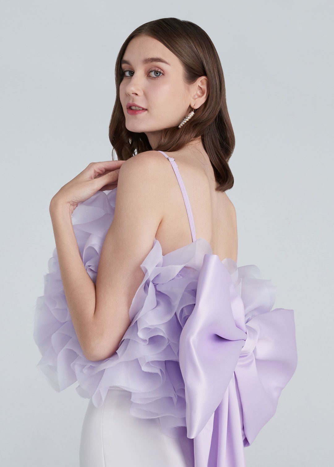 Custom Lavender Organza Ruffles Big Bow Top for Women, Cocktail Dress ...