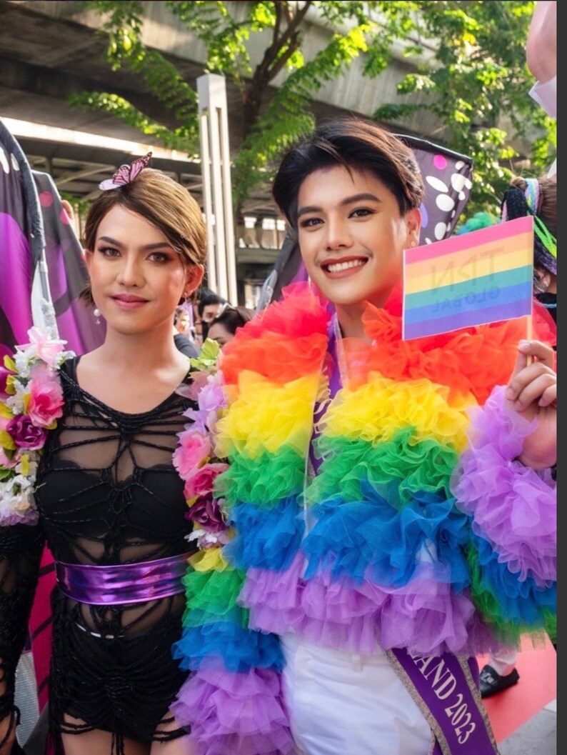 Janet Rainbow Tulle Cropped Jacket for Lgbtq,long Tulle Dress,plus Size ...