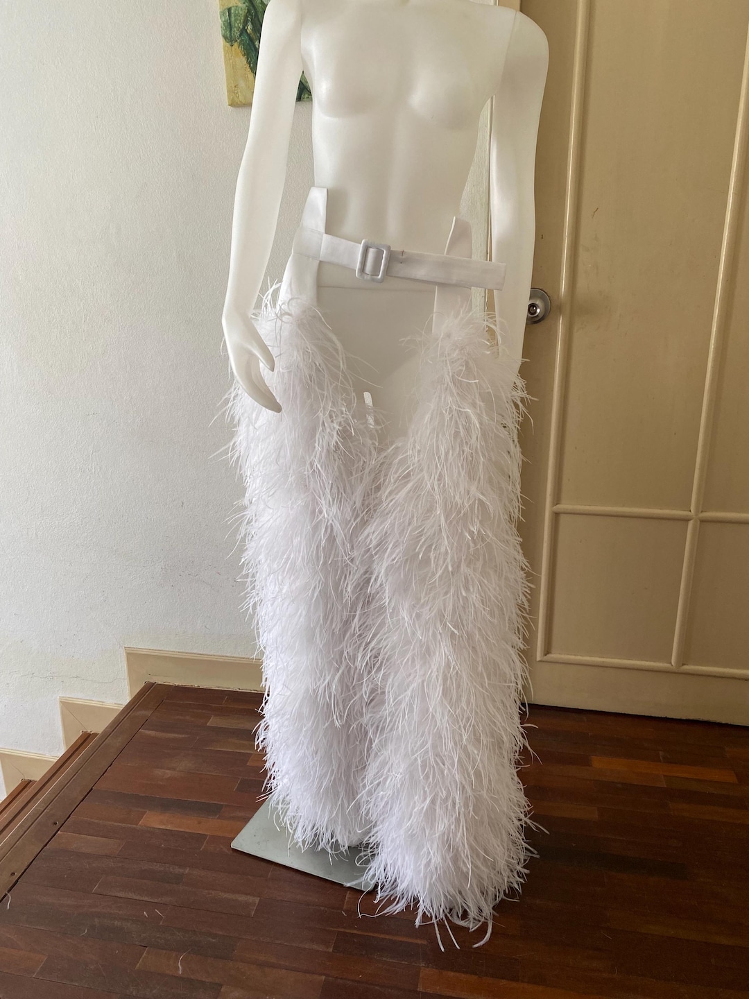 Custom White Chaps for Women,plus Size Chaps Feather Pants,wide Leg ...
