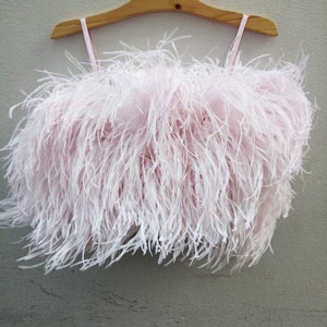 Gina Pale Pink Feather Top ,feather Top ,feather Prom Top ,feather ...