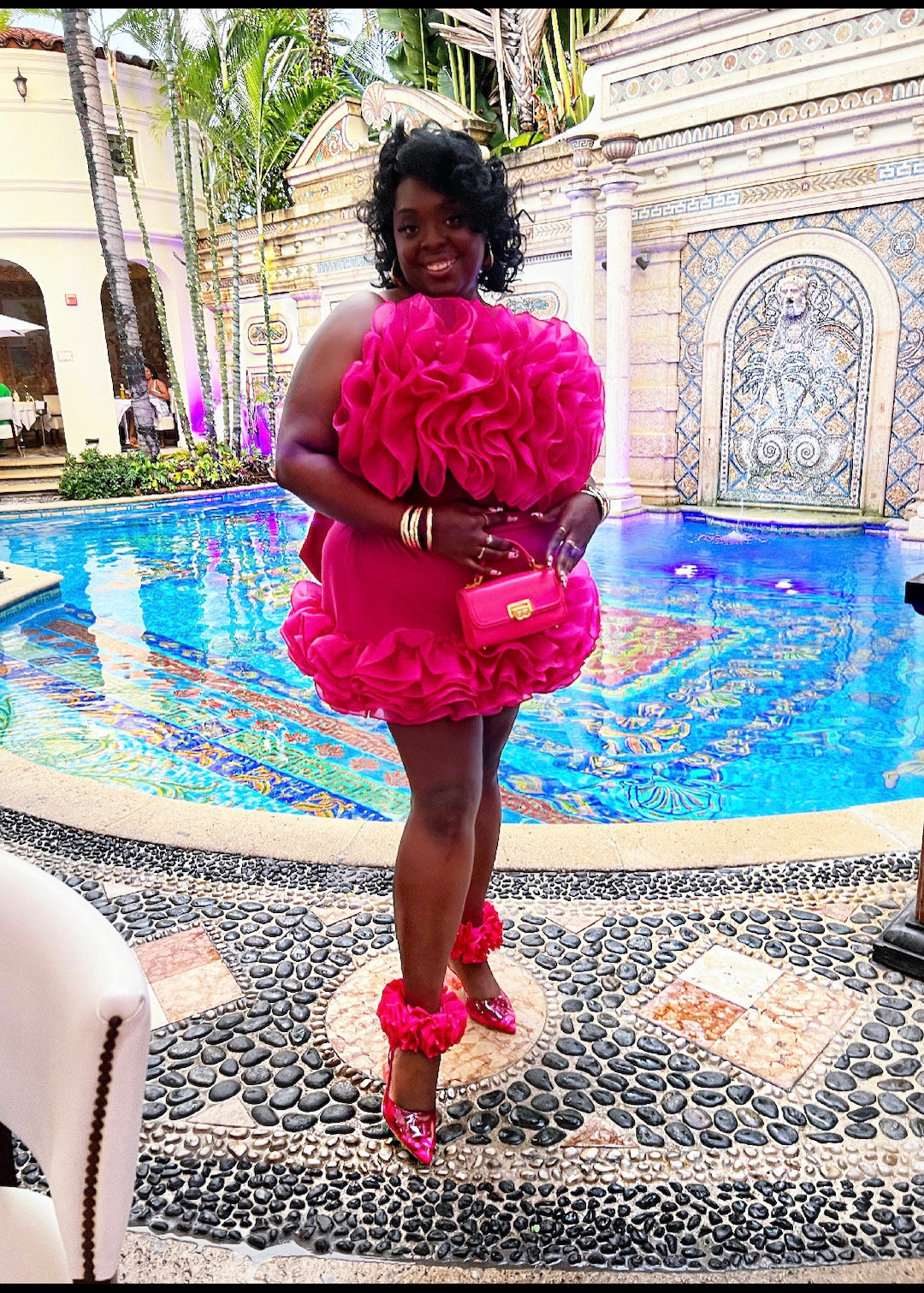 Candace Hot Pink Ruffles Big Bow Top and Body Con Mini Skirt ,bridal ...