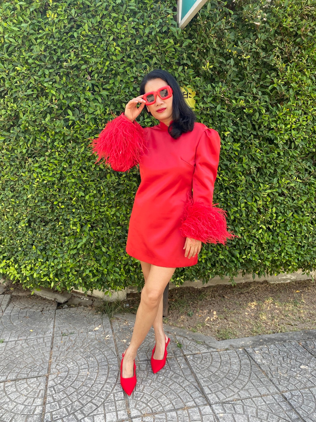 Red Qipao a Line Dress Modern,qipao Dress Long Sleeves,cheongsam Mini ...