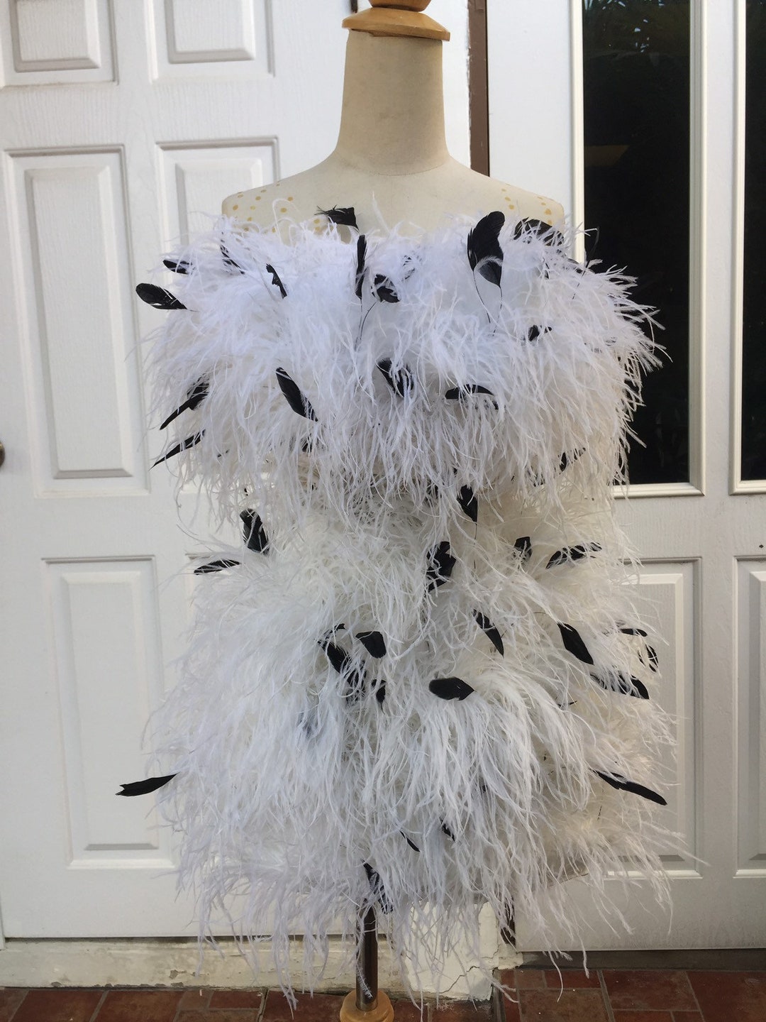 Tisha White Strapless Ostrich Feather Crop Top and Mini Skirt ...