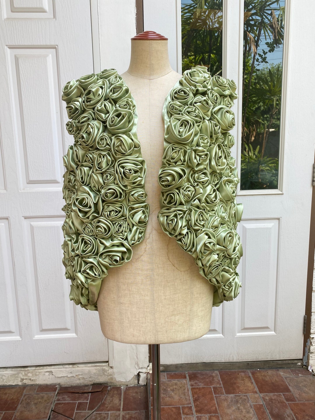 Sage Green Satin Roses Cropped Jacket,custom Jacket Bride,unique ...
