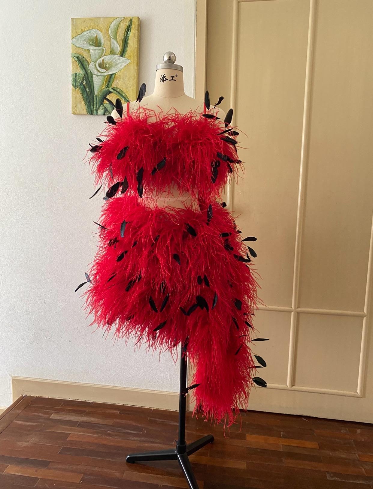 Custom Red Feathers Crop Top and Hot Pants Set Plus Size,personalized ...