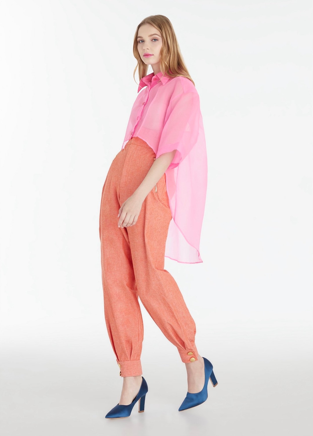 Custom Shocking Pink Natural Thai Silk Organza T-shirt for Women,summer ...