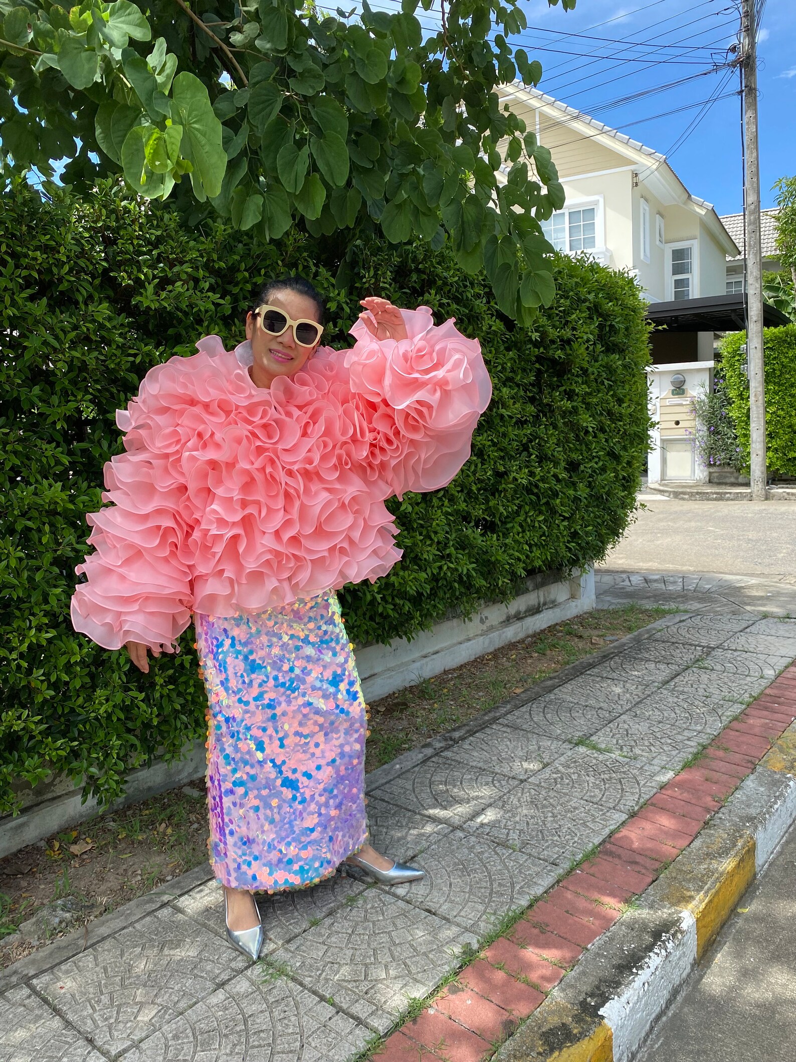 Custom Coral Pink Cropped Ruffles Jacket for Women, Coat Dress for ...