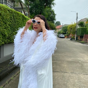 Eda White Boas Feathers Satin Kimono Dress,ball Gown Wedding Dress ...