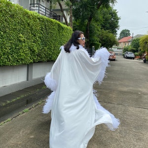 Eda White Boas Feathers Satin Kimono Dress,ball Gown Wedding Dress ...