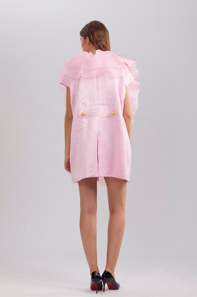 Sginstar June Pink Natural Silk Organza Ruffles Blazer for - Etsy