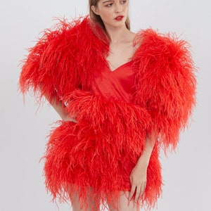 Jenny Red Ostrich Feathers Mini Dress,ball Gown Wedding Dress,plus Size ...