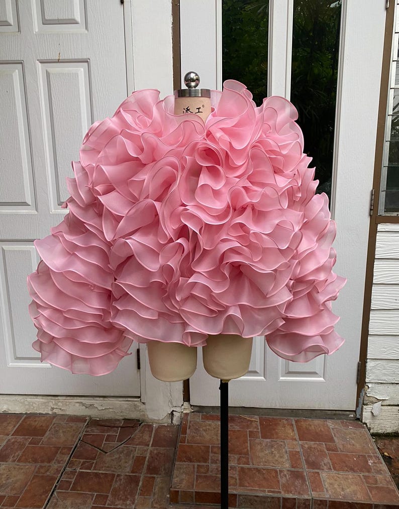 Celeste Coral Pink Cropped Ruffles Jacket for Women, Coat Dress for ...