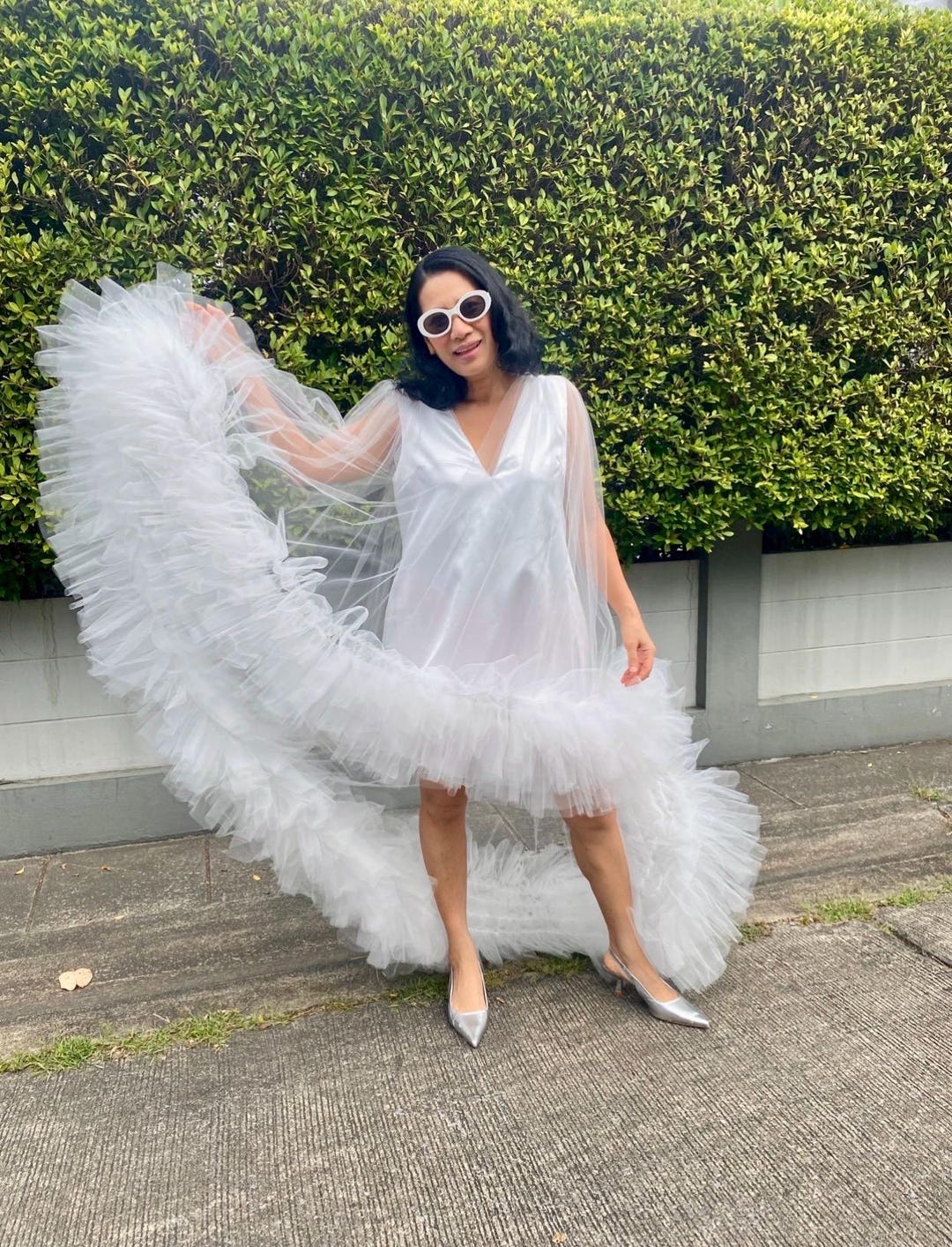 Custom White Tulle Long Tail Dress for Women,wedding Guest Dress Plus ...