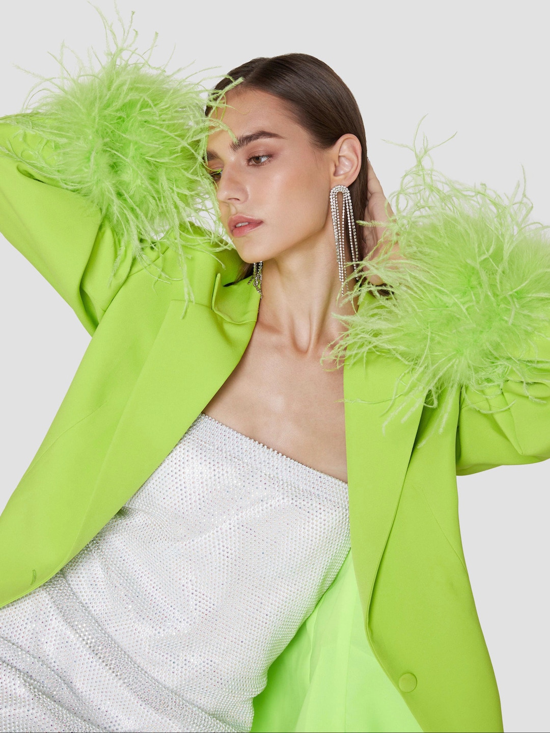 Maya Neon Green Feathers Oversized Blazer and Trousers Women,jacket for ...
