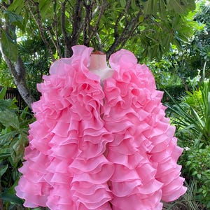 Celeste Coral Pink Cropped Ruffles Jacket for Women, Coat Dress for ...