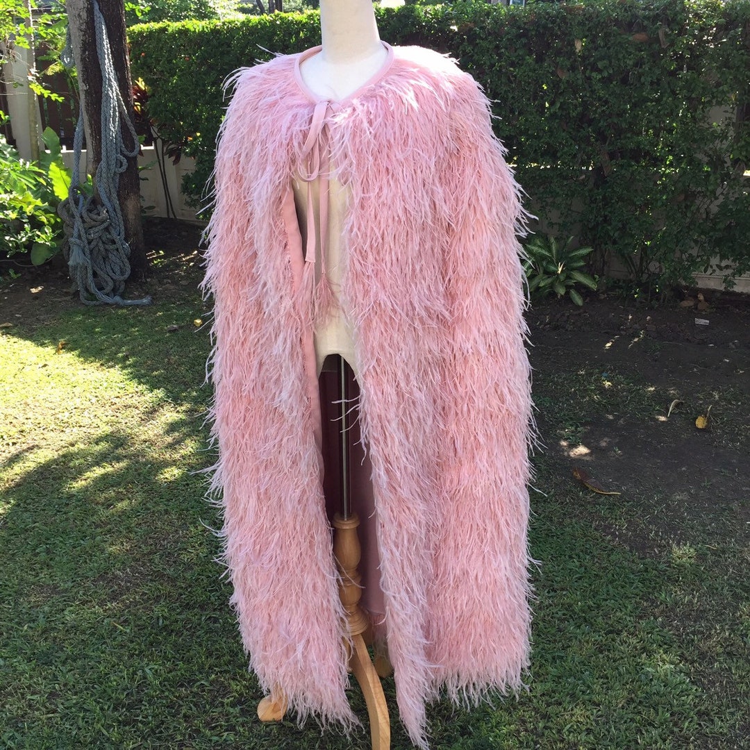 Custom Blush Pink Feathers Cape Gown Dress Women Feather Gown Long Cape ...