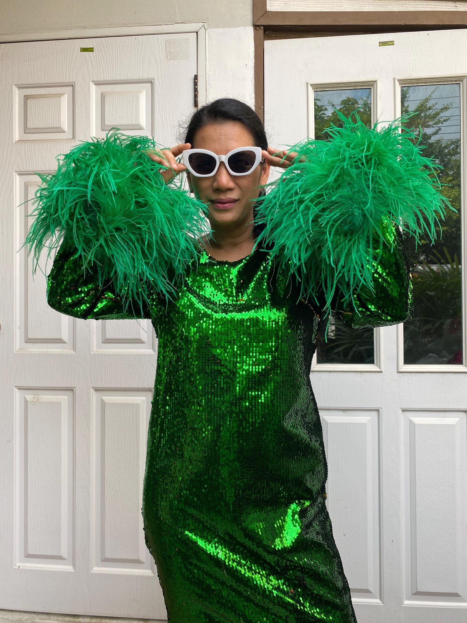 Custom Sequin Emerald Green Feathers Maxi Dress,plus Size Long Dress - Etsy
