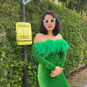 Amena Emerald Green Velvet off the Shoulder Midi Dress,christmas Outfit ...