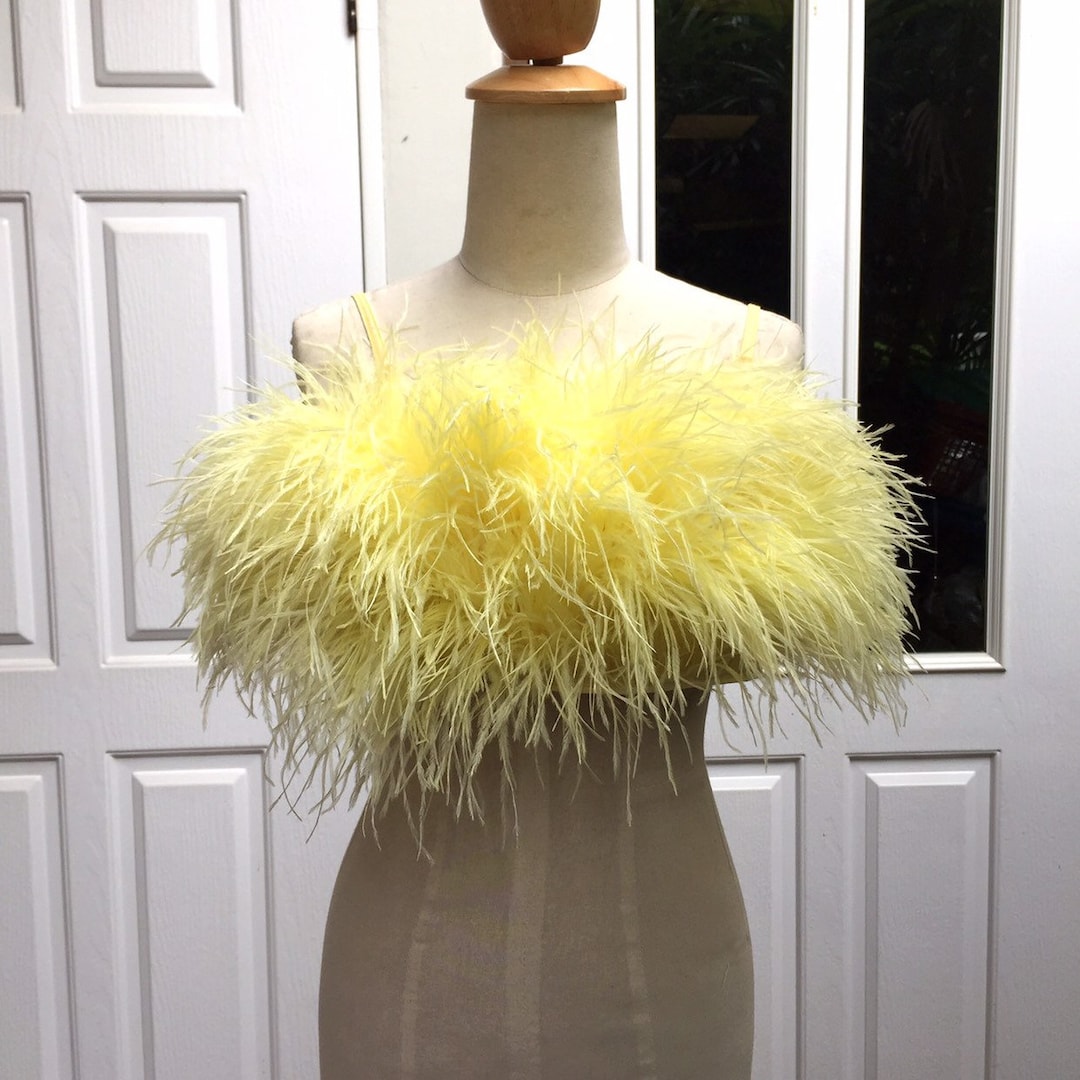 Sginstar Ray Yellow Feather Crop Top Feather Cocktail Top for Women - Etsy