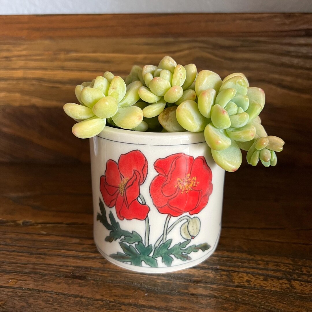 Oriental Poppy Planter, Handmade Hand Painted Pot, Fine Art Ceramics - Etsy