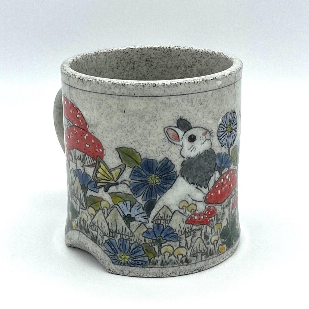 Bunny and Poison Mushrooms Coffee Mug, Tea Cup, Handmade Hand Painted ...