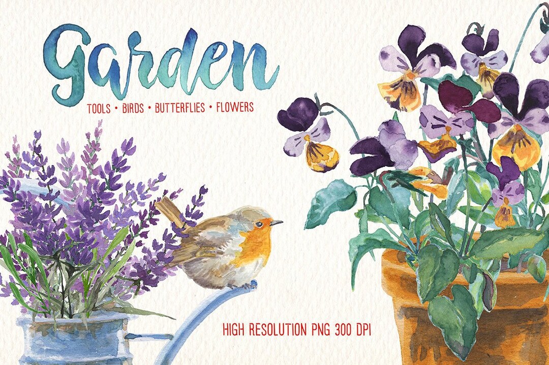 Watercolor the Garden Png Clipart Set. Watercolor Clipart, Ideal for ...