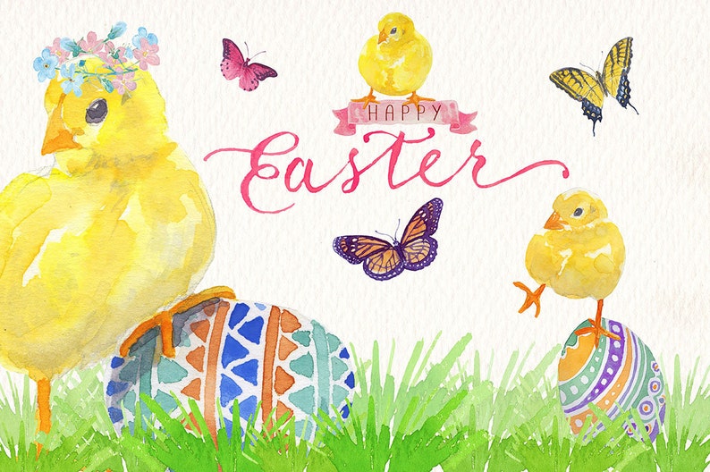 Watercolor Easter Chick Png Clipart Set. Watercolor Clip Art Images ...
