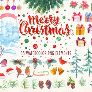 Watercolor Christmas PNG Clipart. Watercolor Clip Art. Ideal for ...