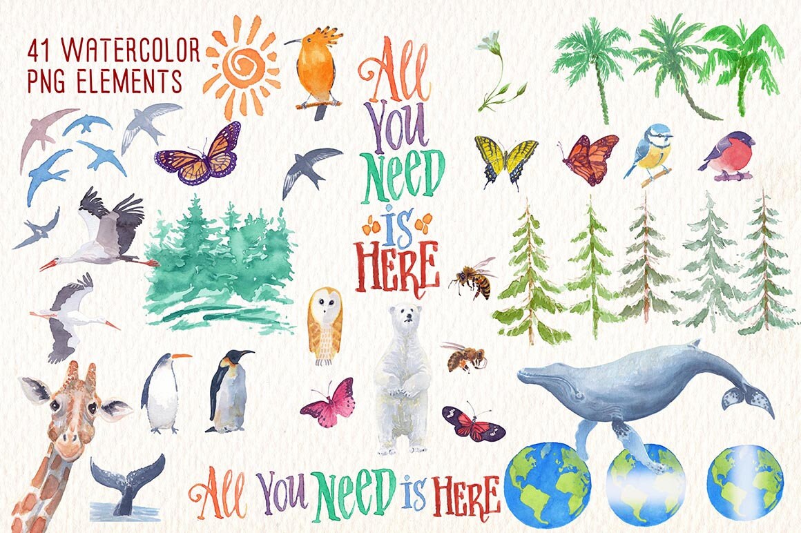 Watercolor Happy Earth Day Clip Art Set. Predesigned Images - Etsy