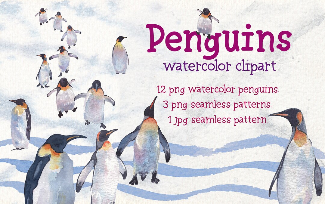 Penguins Watercolor Clipart Set - Etsy