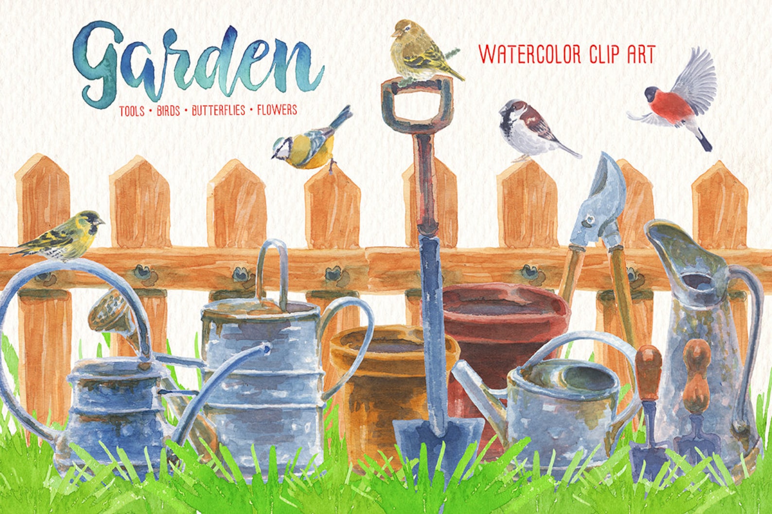Watercolor the Garden Png Clipart Set. Watercolor Clipart, Ideal for ...