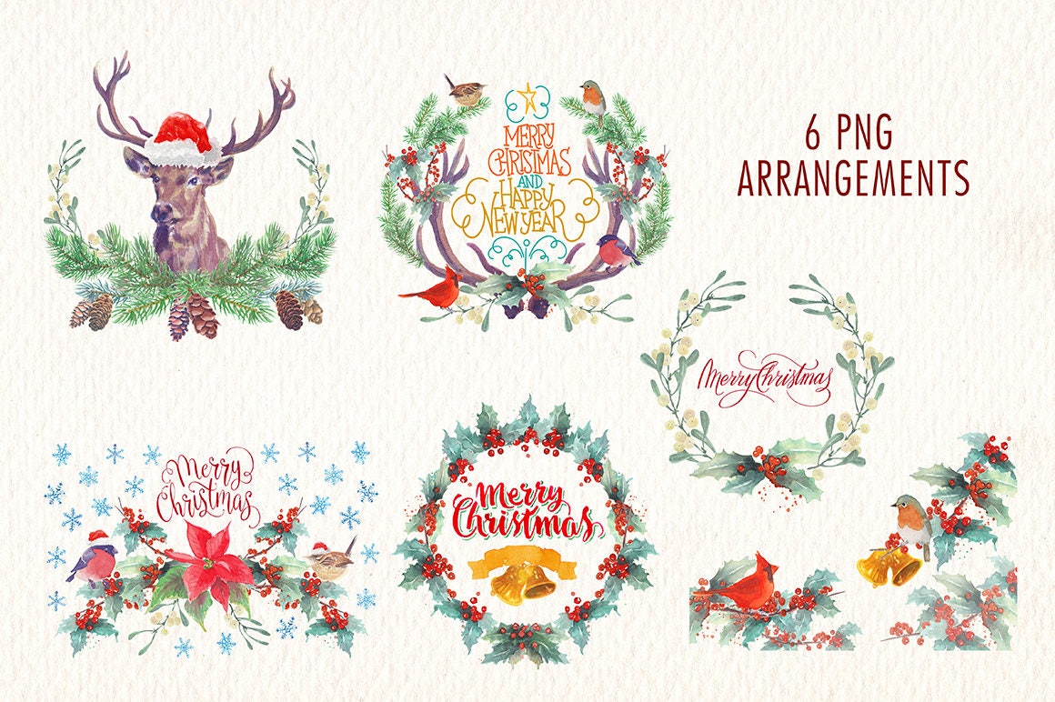 Watercolor Christmas Png Clipart. Watercolor Clipart. Ideal - Etsy