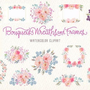 Watercolor Bouquets, Wreaths, and Frames. PNG Clipart Set. Ideal for ...