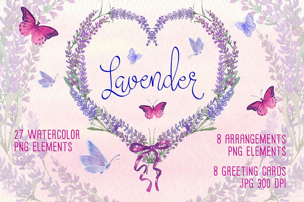 Watercolor Lavender Flowers Clipart Set. Ideal for Printable Products ...
