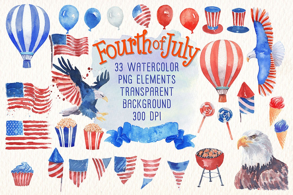 Fourth of July Watercolor Clipart - Etsy