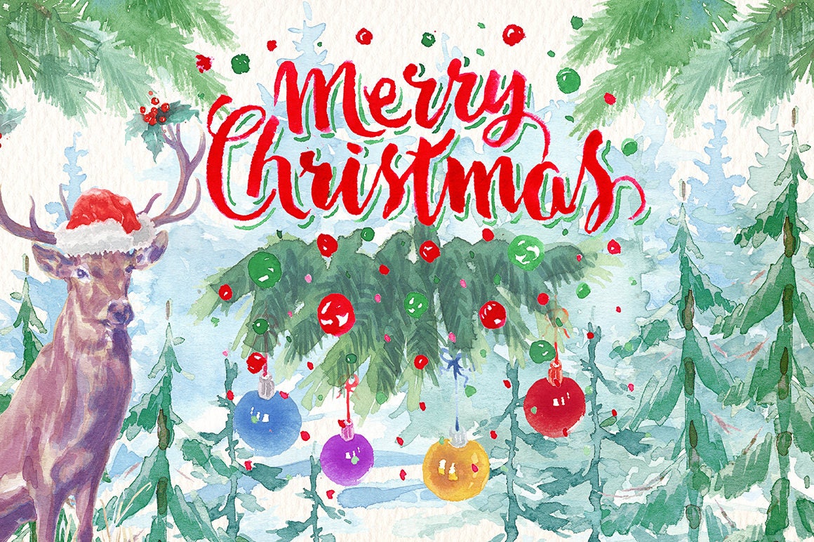 Watercolor Christmas PNG Clipart. Watercolor Clip Art. Ideal for ...