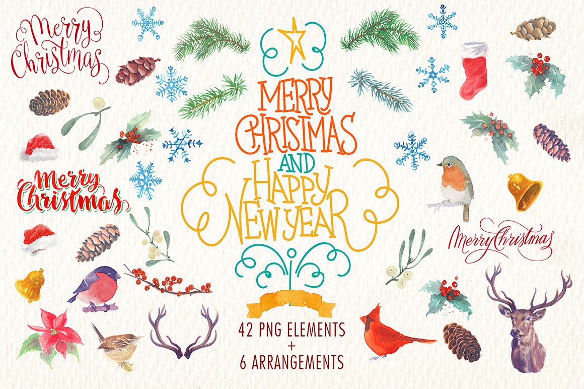 Watercolor Christmas Png Clipart. Watercolor Clipart. Ideal - Etsy