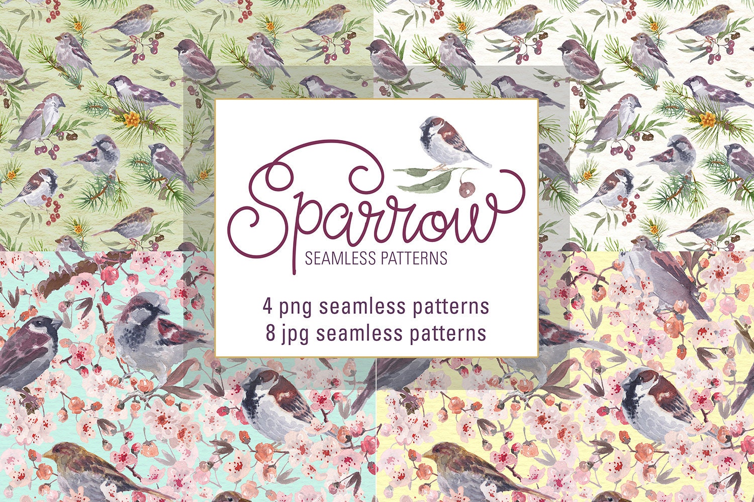 Sparrow Watercolor Patterns - Etsy