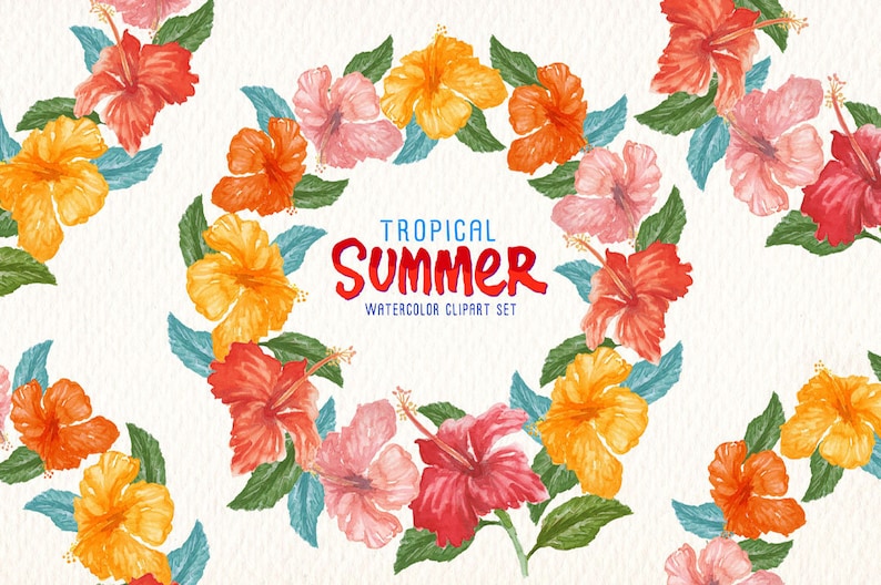 Watercolor Tropical Summer Clipart Set Ideal for Printable | Etsy