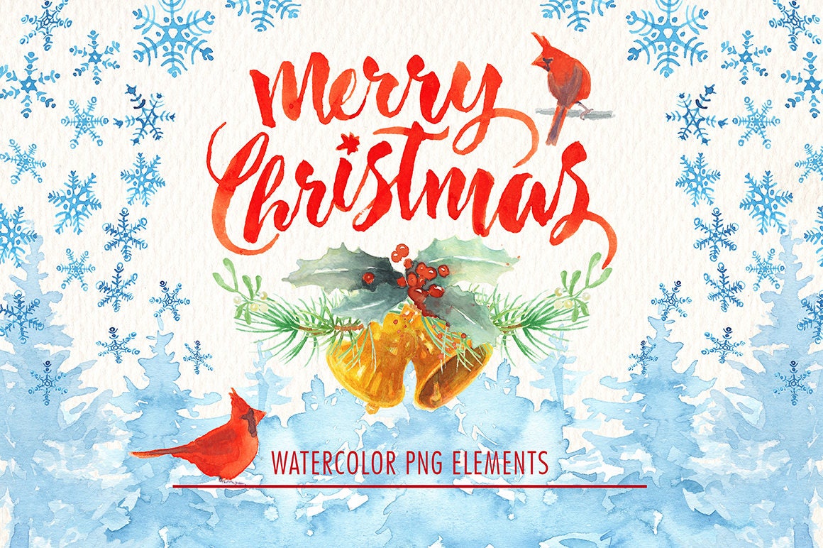 Watercolor Christmas PNG Clipart. Watercolor Clip Art. Ideal for ...