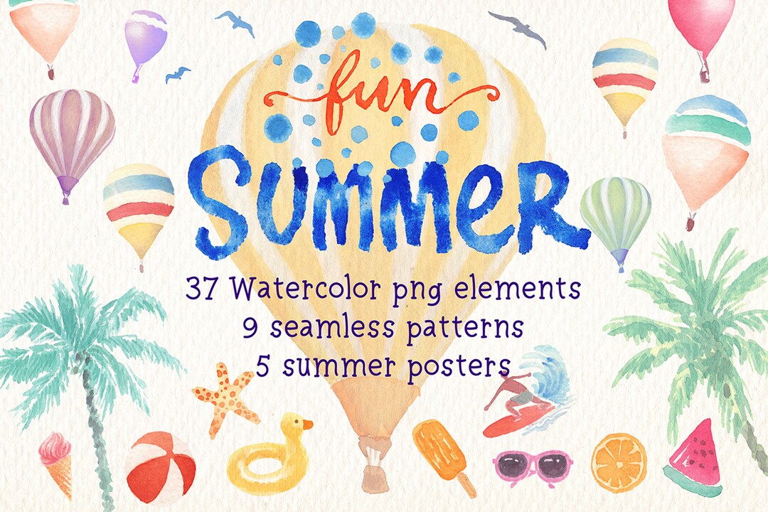 Summer Time. Watercolor Clipart Set - Etsy