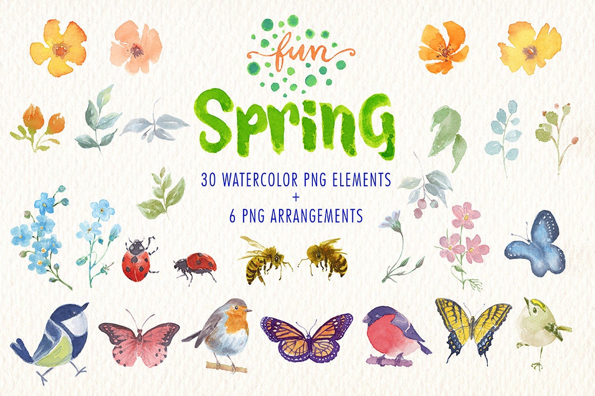 Watercolor Spring PNG Clipart. Watercolor Clip Art. Ideal for ...