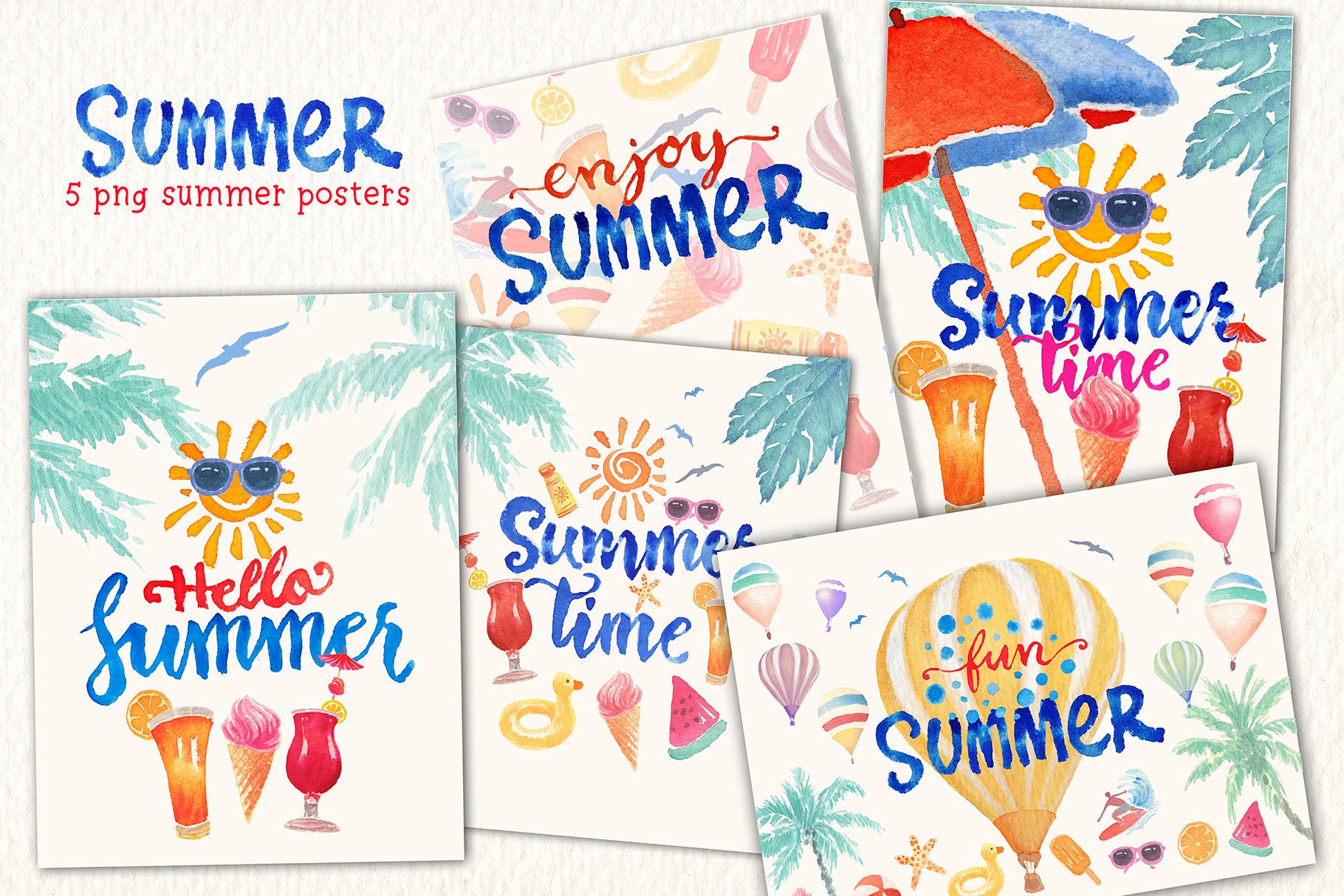Summer Time. Watercolor Clipart Set - Etsy